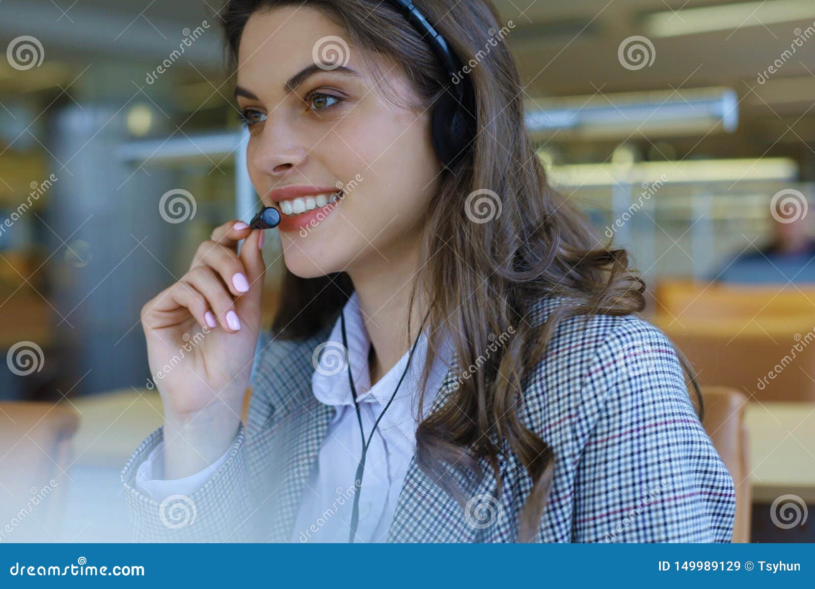 Woman Customer Support Operator with Headset and Smiling Stock Image ...