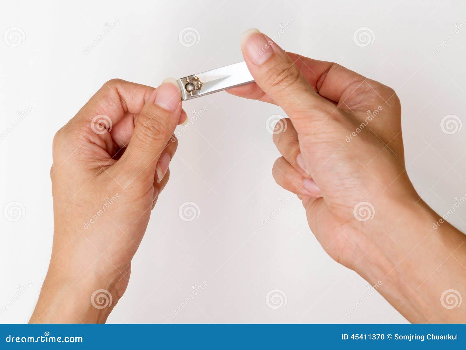 Woman cut thumb nail. stock photo. Image of nails, trimmer - 45411370