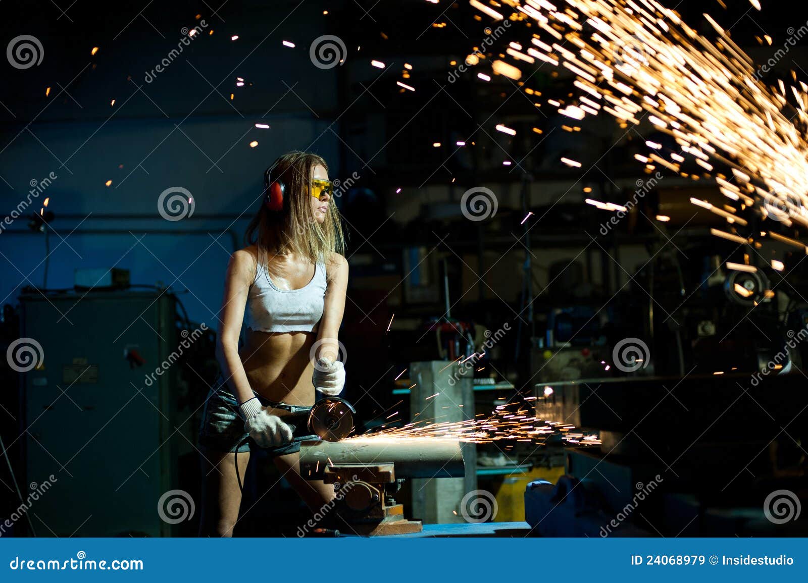 Woman cuts metal stock image. Image of metal, cuts, workshop - 24068979