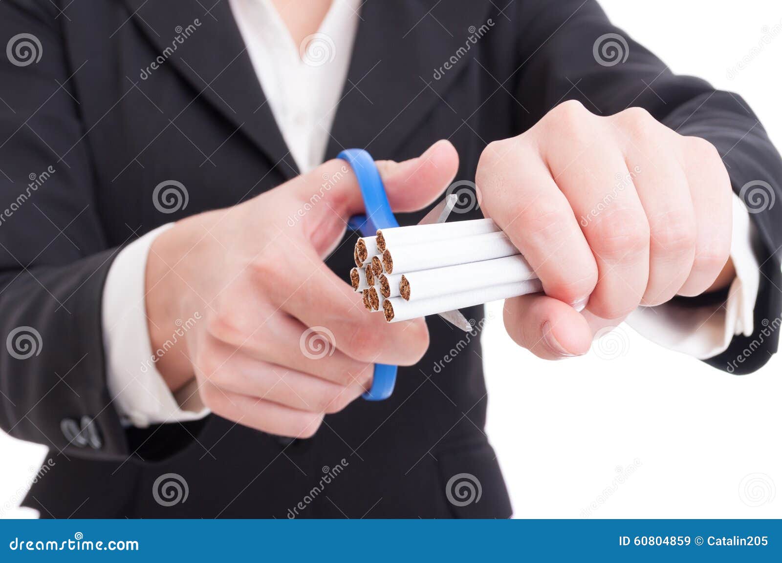 Woman Cutting a Hand of Cigarettes Using Scissors or Shears Stock Image ...
