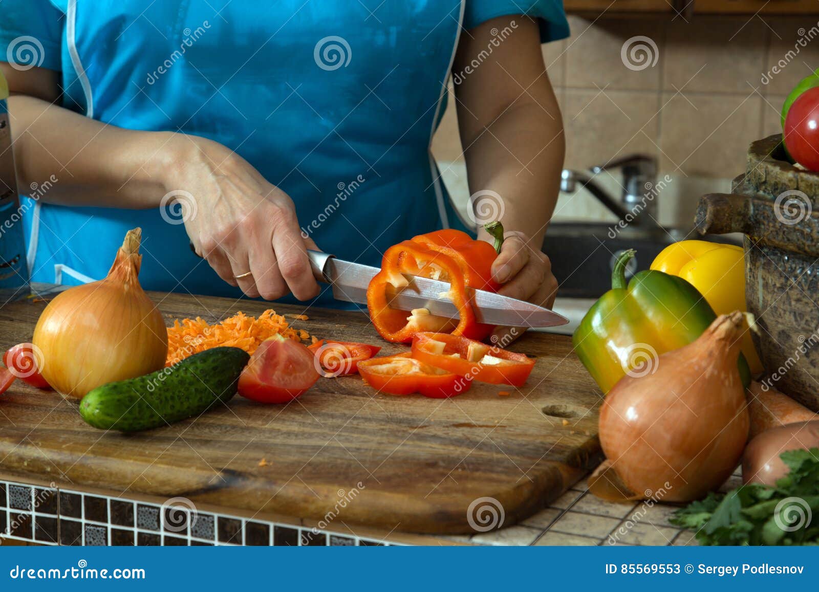 Woman Cutting Vegetables in the Kitchen Stock Image - Image of home ...