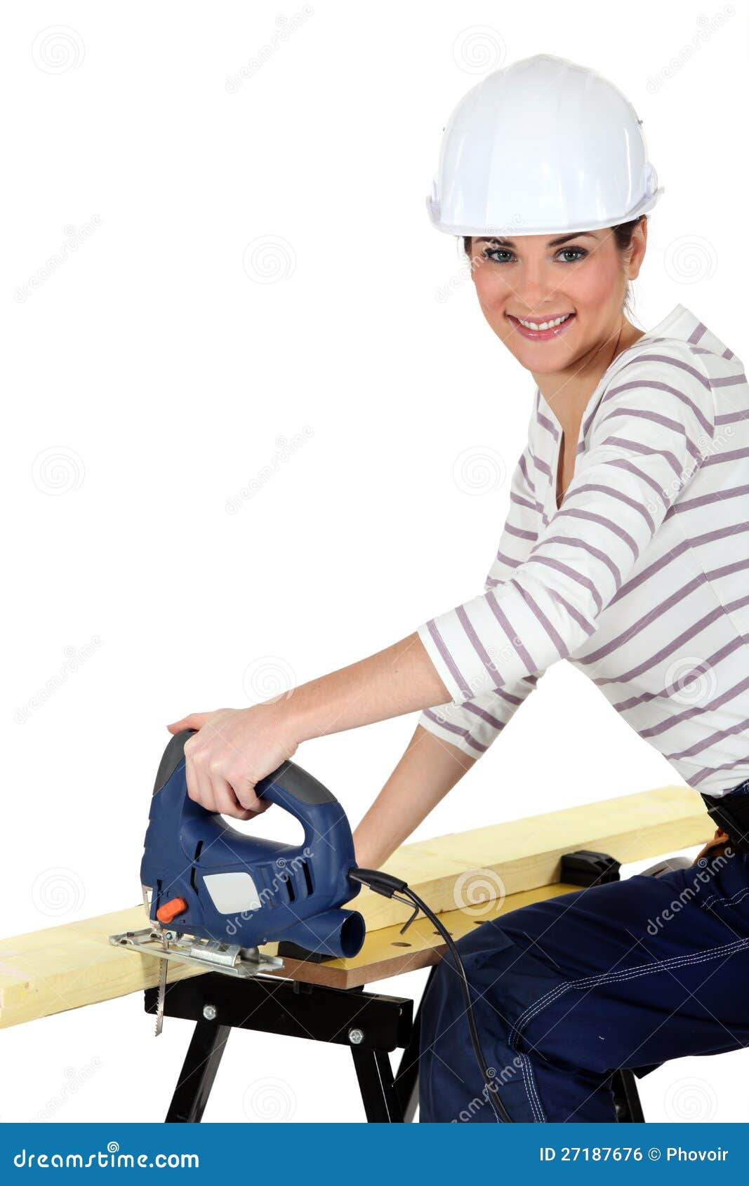 Woman cutting wood stock photo. Image of jigsaw, cutting - 27187676