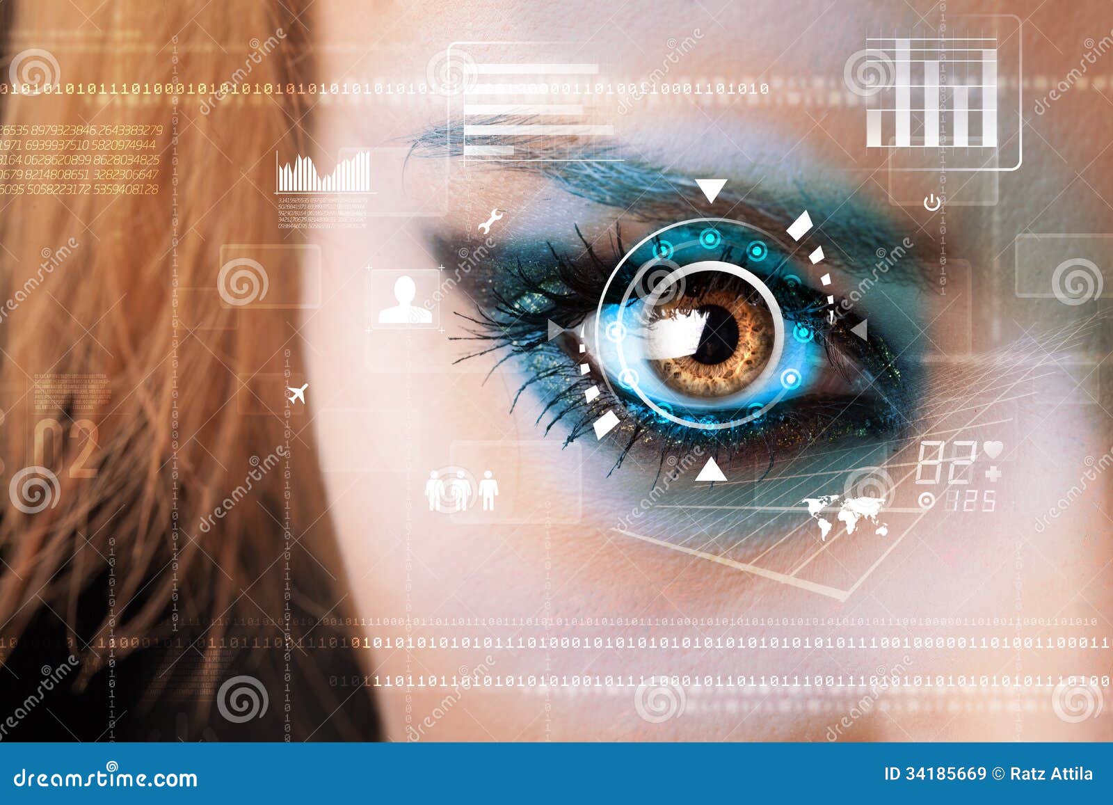 Woman with Cyber Technology Eye Panel Concept Stock Illustration ...