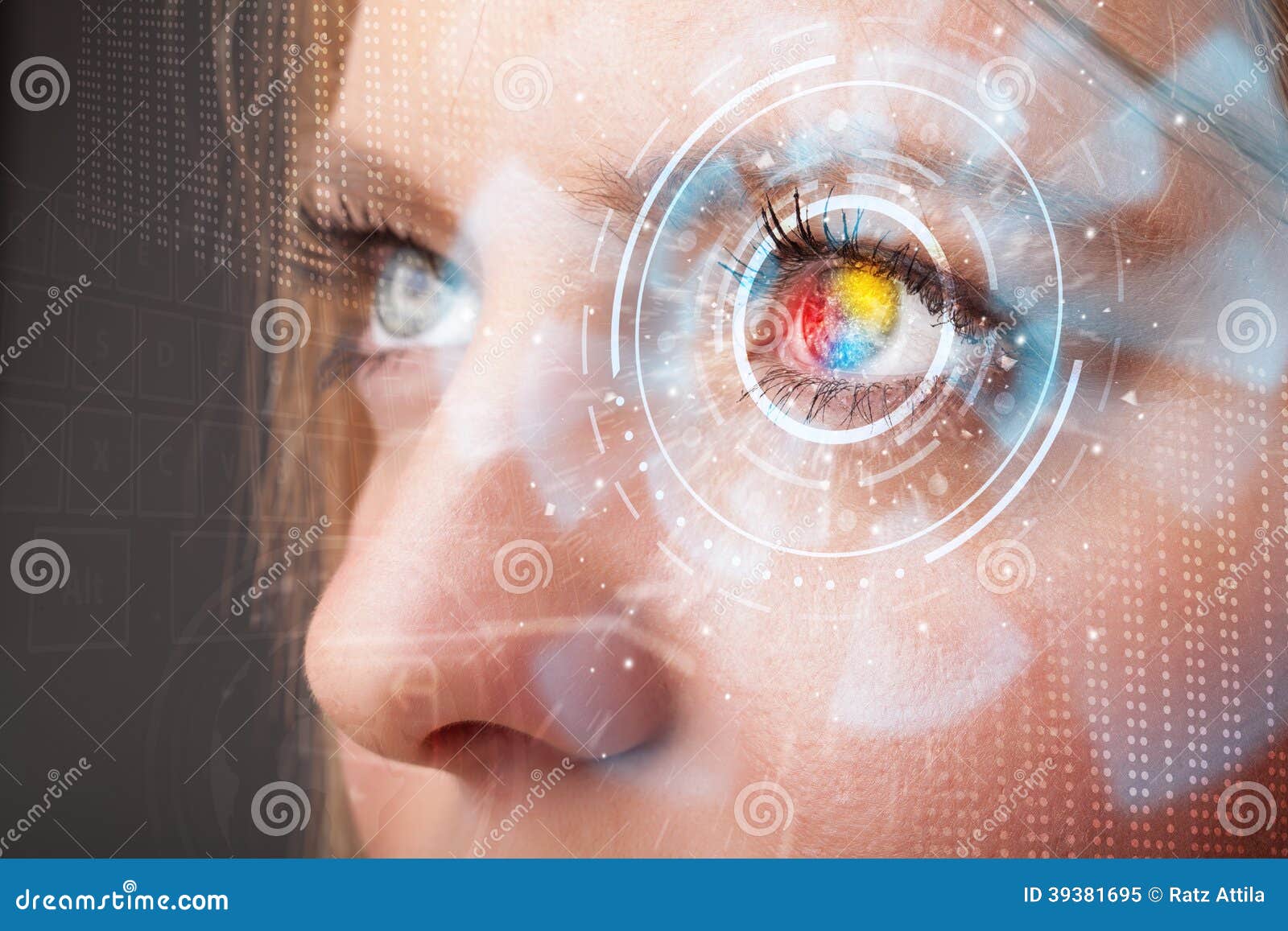 Woman with Cyber Technology Eye Panel Concept Stock Image - Image of ...