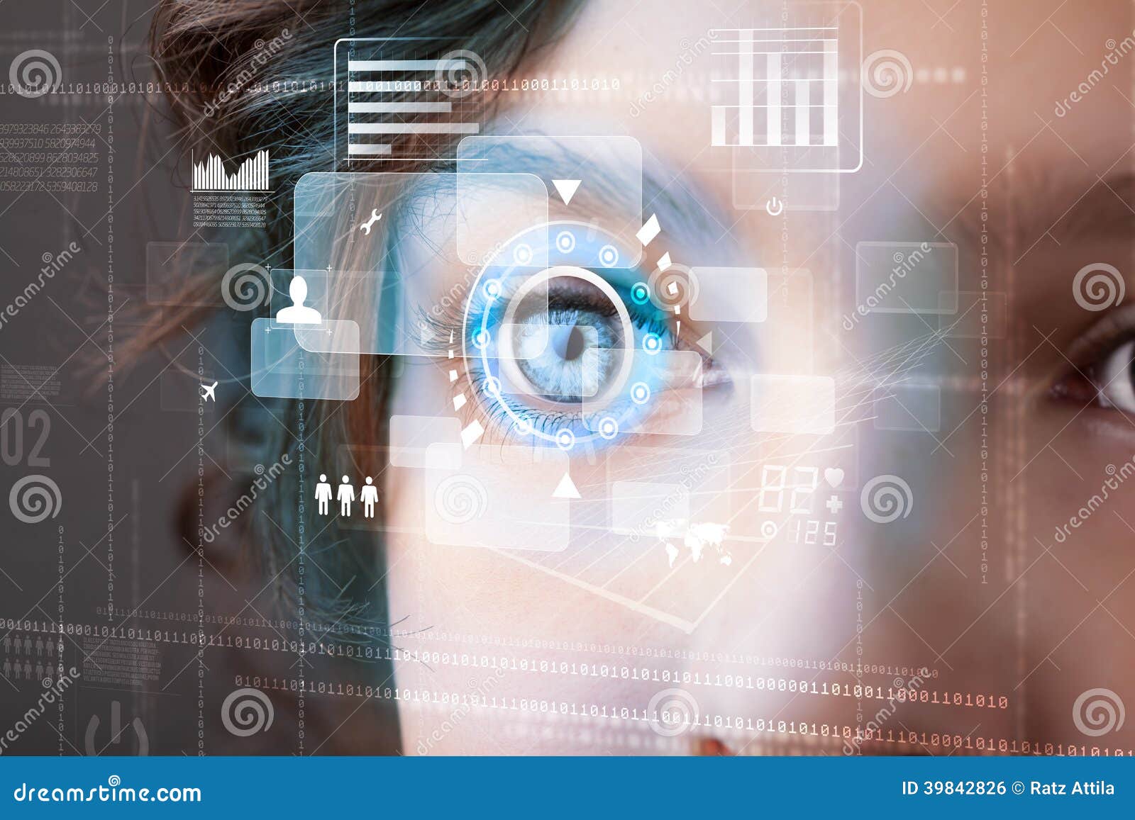 Woman with Cyber Technology Eye Panel Concept Stock Illustration ...