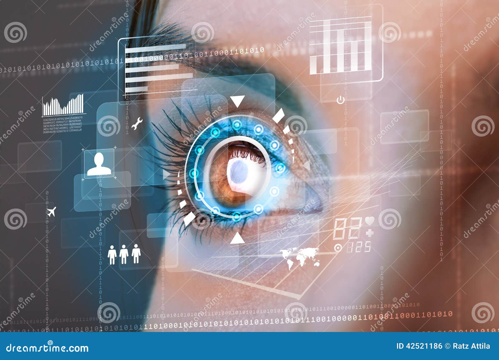Woman with Cyber Technology Eye Panel Concept Stock Illustration ...