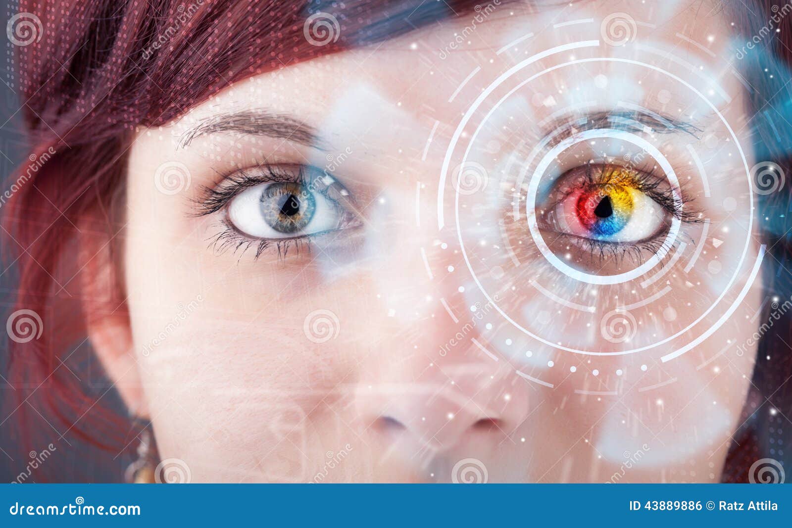 Woman with Cyber Technology Eye Panel Concept Stock Photo - Image of ...