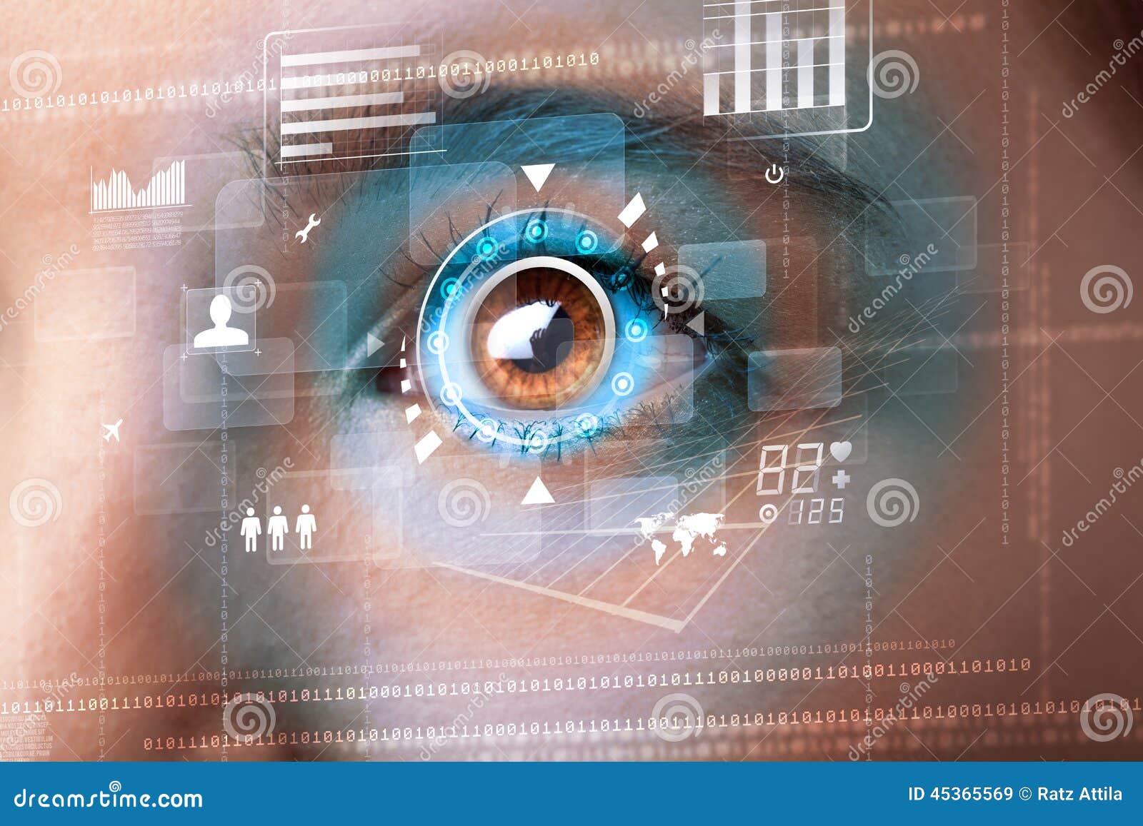 Woman with Cyber Technology Eye Panel Concept Stock Illustration ...