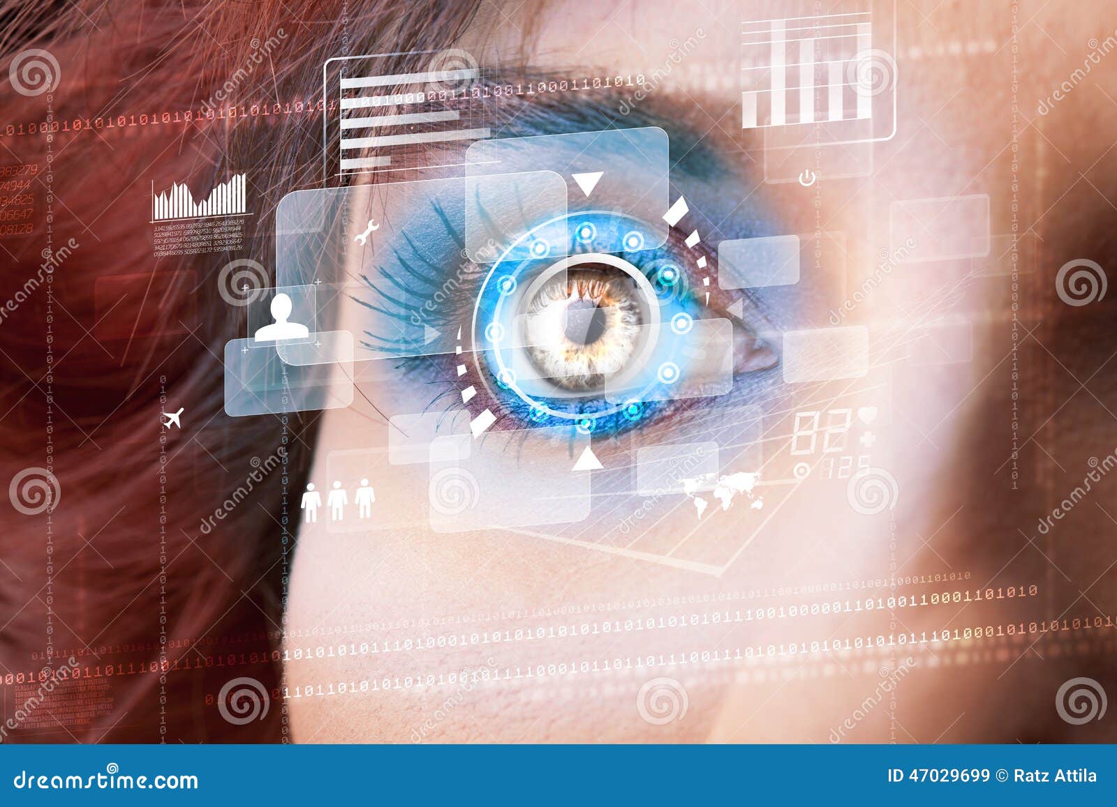 Woman with Cyber Technology Eye Panel Concept Stock Image - Image of ...
