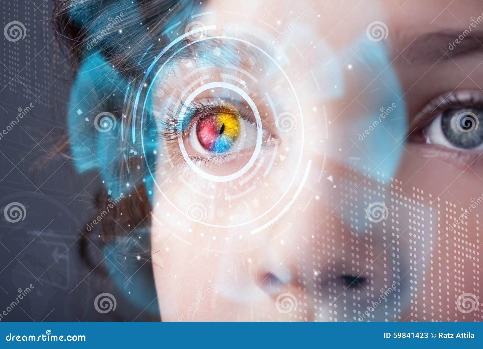 Woman with Cyber Technology Eye Panel Concept Stock Image - Image of ...
