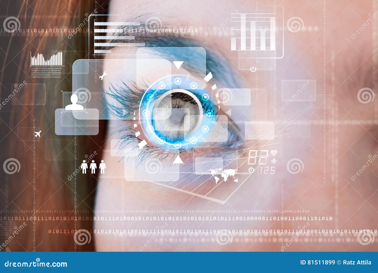 Woman with Cyber Technology Eye Panel Concept Stock Image - Image of ...