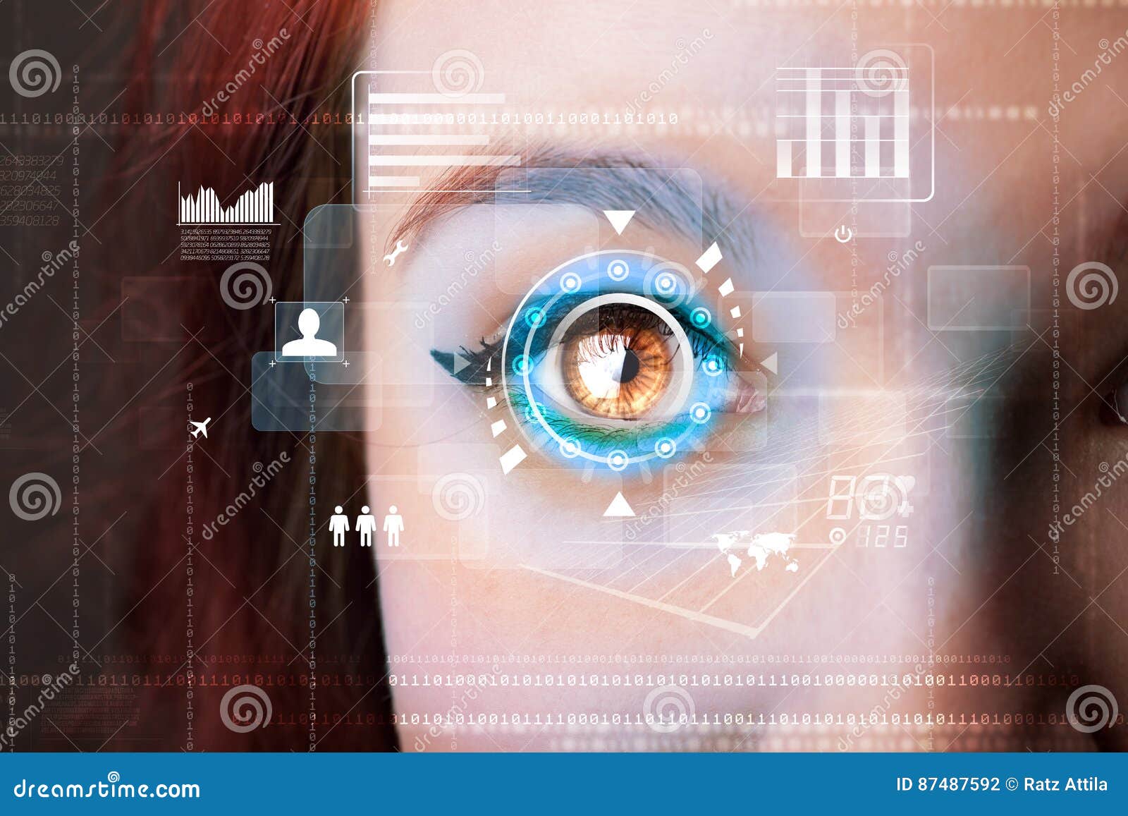 Woman with Cyber Technology Eye Panel Concept Stock Illustration ...
