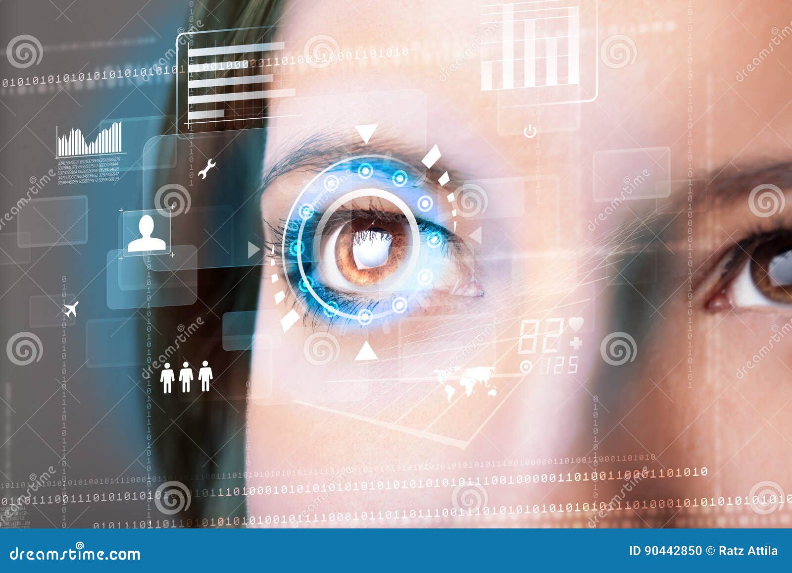 Woman with Cyber Technology Eye Panel Concept Stock Photo - Image of ...