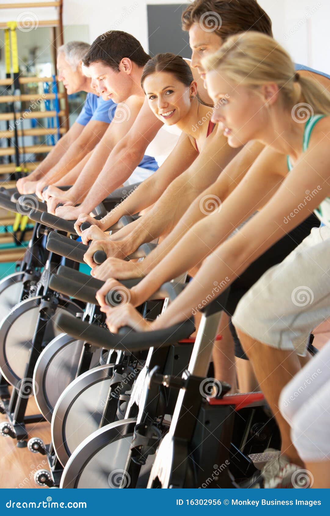 Woman Cycling in Spinning Class Stock Photo - Image of working ...