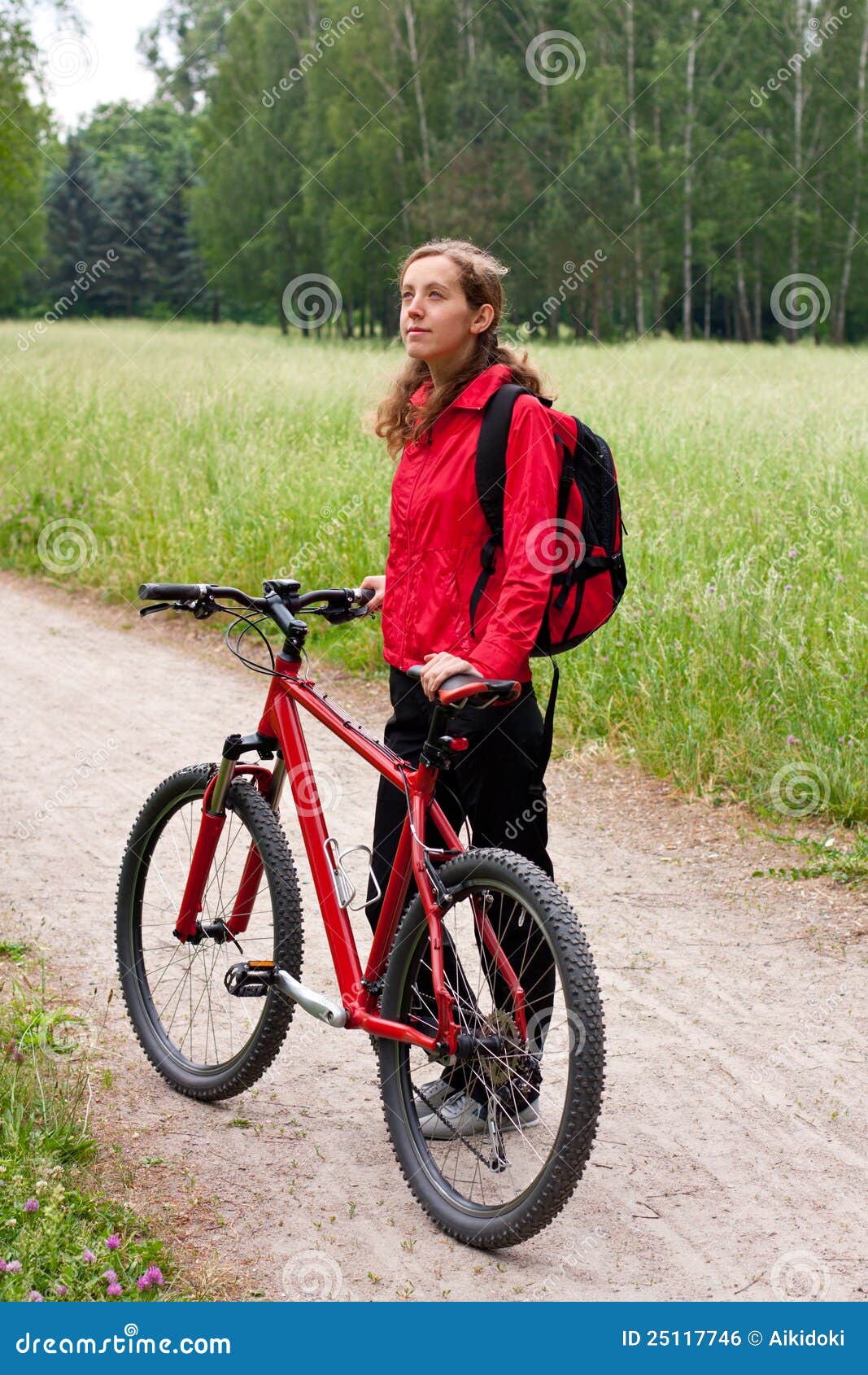 Woman Cyclist on a Bicycle Walk on the Nature Stock Photo - Image of ...