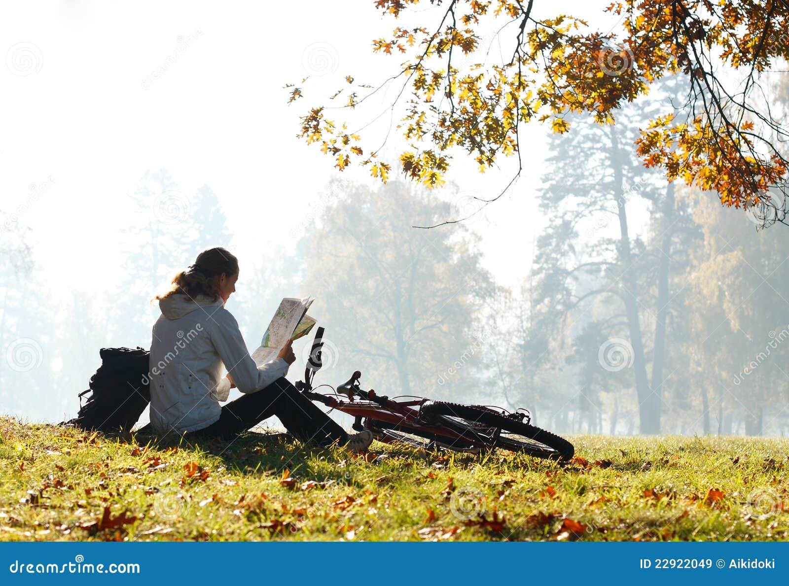 Woman Cyclist with Read the Map Stock Image - Image of idyllic ...