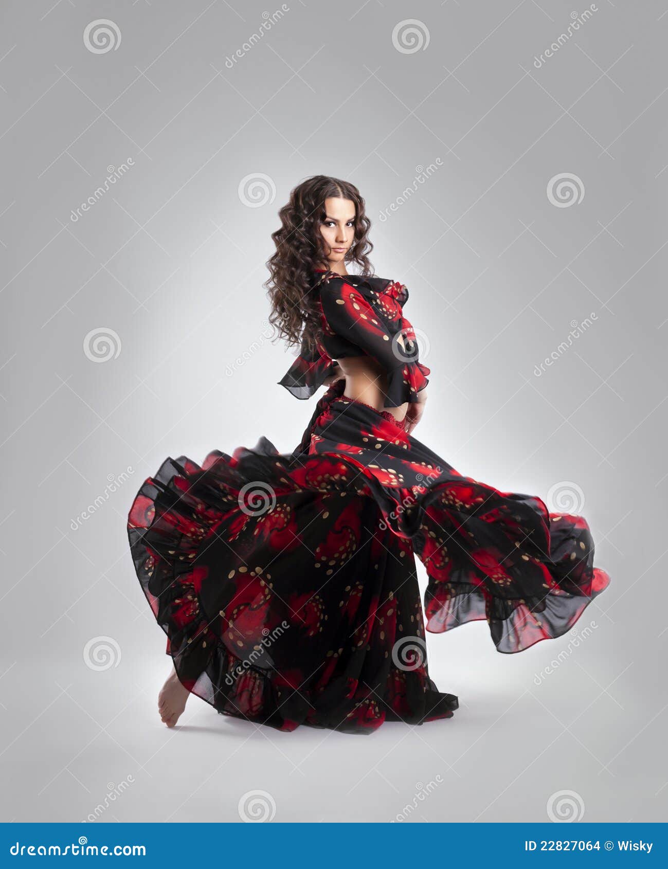 Woman Dance in Gypsy Red and Black Costume Stock Photo - Image of ...