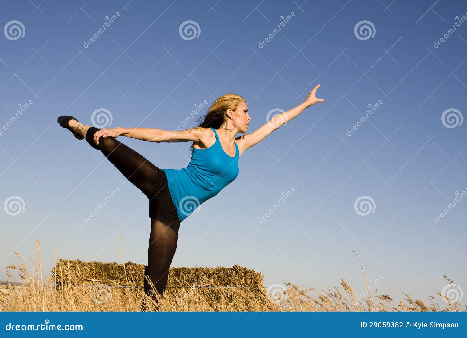 Woman in Dance Pose in a Field Stock Photo - Image of blue, human: 29059382