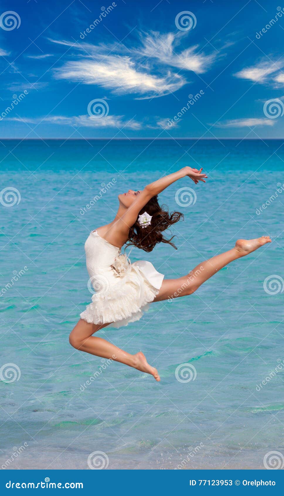 A Woman is Dancing on the Beach Stock Image - Image of cheerful, jump ...