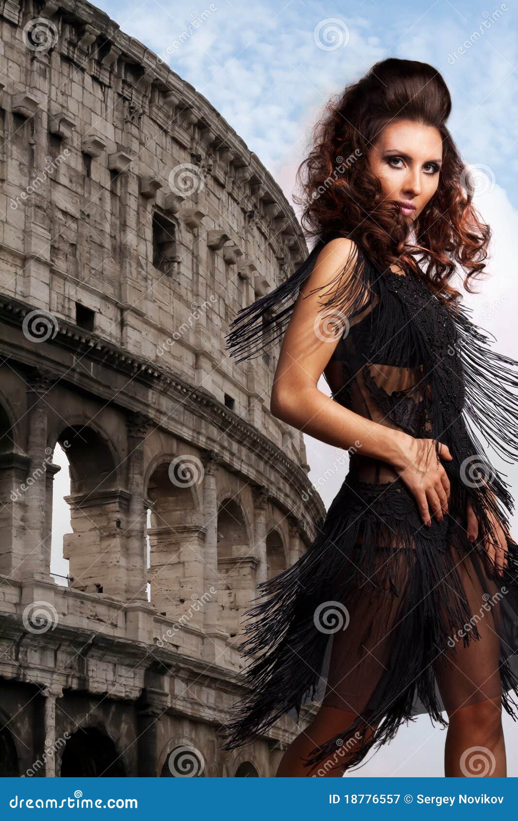 Woman Dancing On With A Coliseum On A Background Stock Image ...