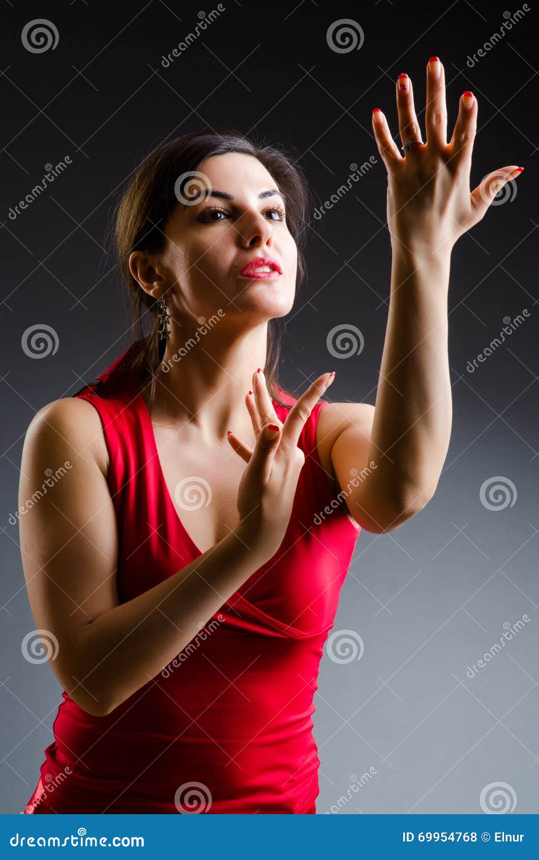 The Woman Dancing Dances in Red Dress Stock Photo - Image of music ...