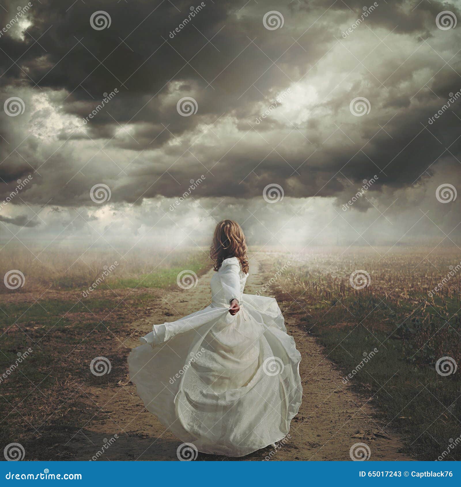 Woman Dancing in Desolate Road Stock Image - Image of cloudscape, storm ...