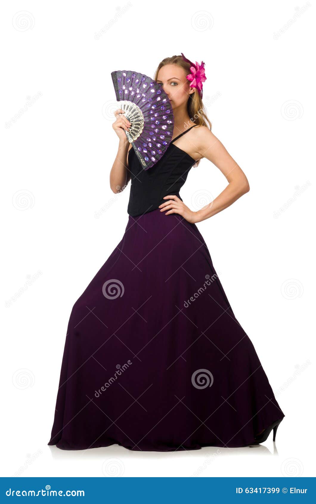 The Woman Dancing with Fan Isolated on White Stock Image - Image of ...
