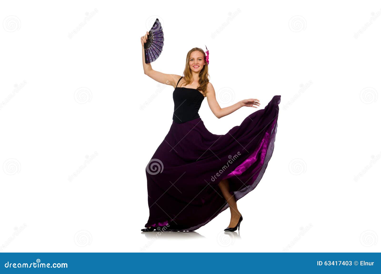 The Woman Dancing with Fan Isolated on White Stock Image - Image of ...
