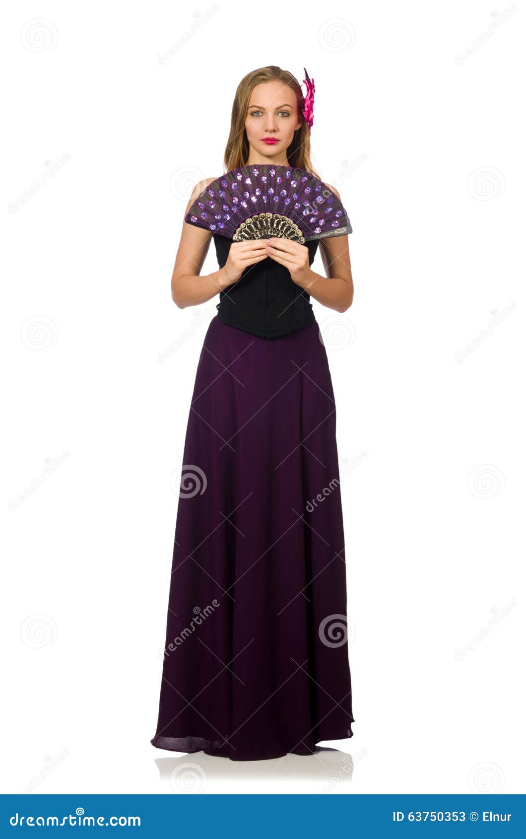 The Woman Dancing with Fan Isolated on White Stock Image - Image of ...
