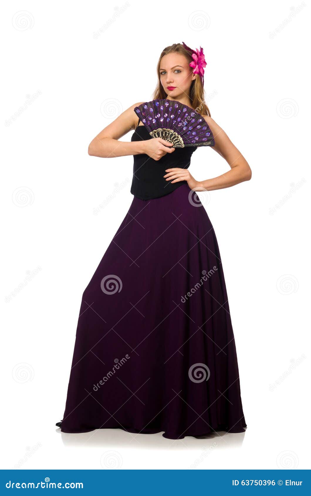 The Woman Dancing with Fan Isolated on White Stock Photo - Image of ...