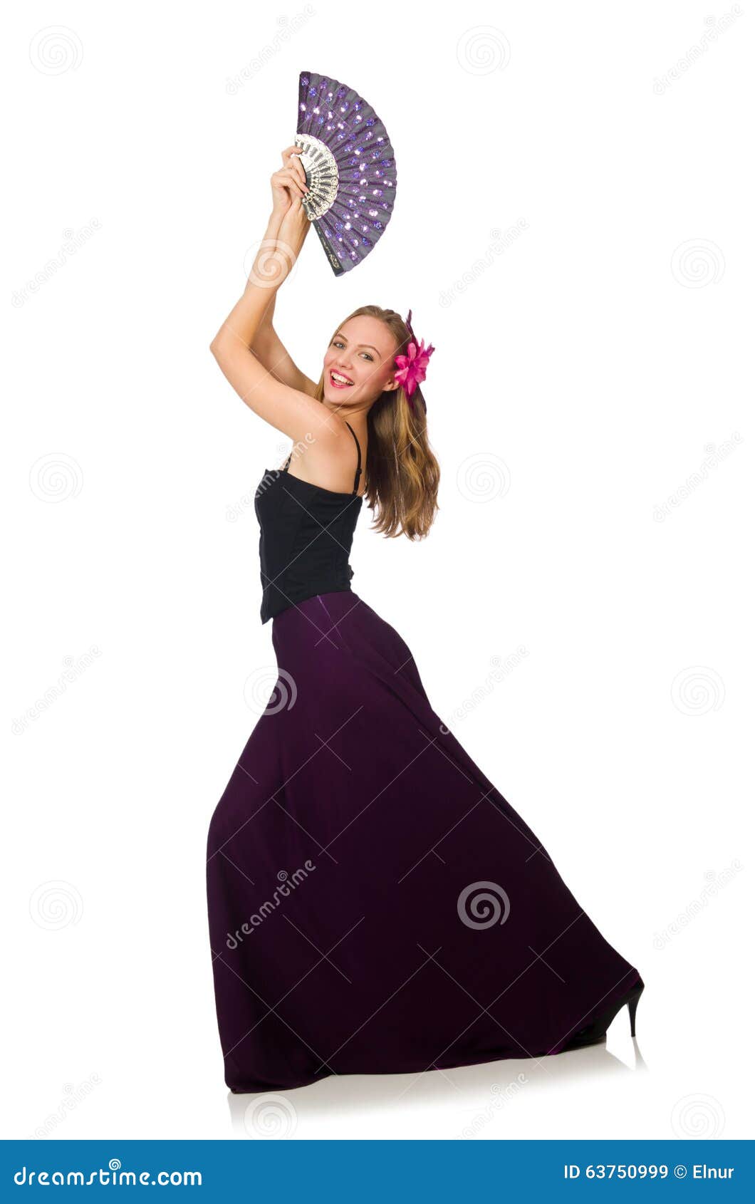 The Woman Dancing with Fan Isolated on White Stock Image - Image of ...