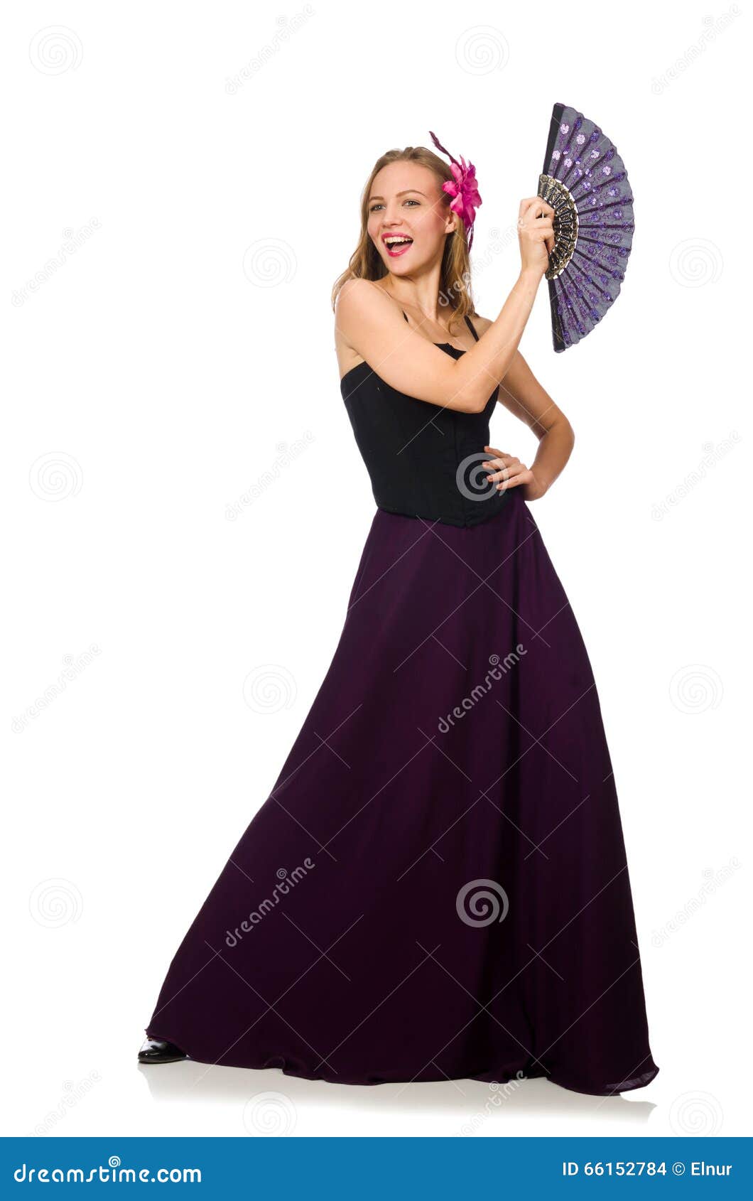 The Woman Dancing with Fan Isolated on White Stock Photo - Image of ...