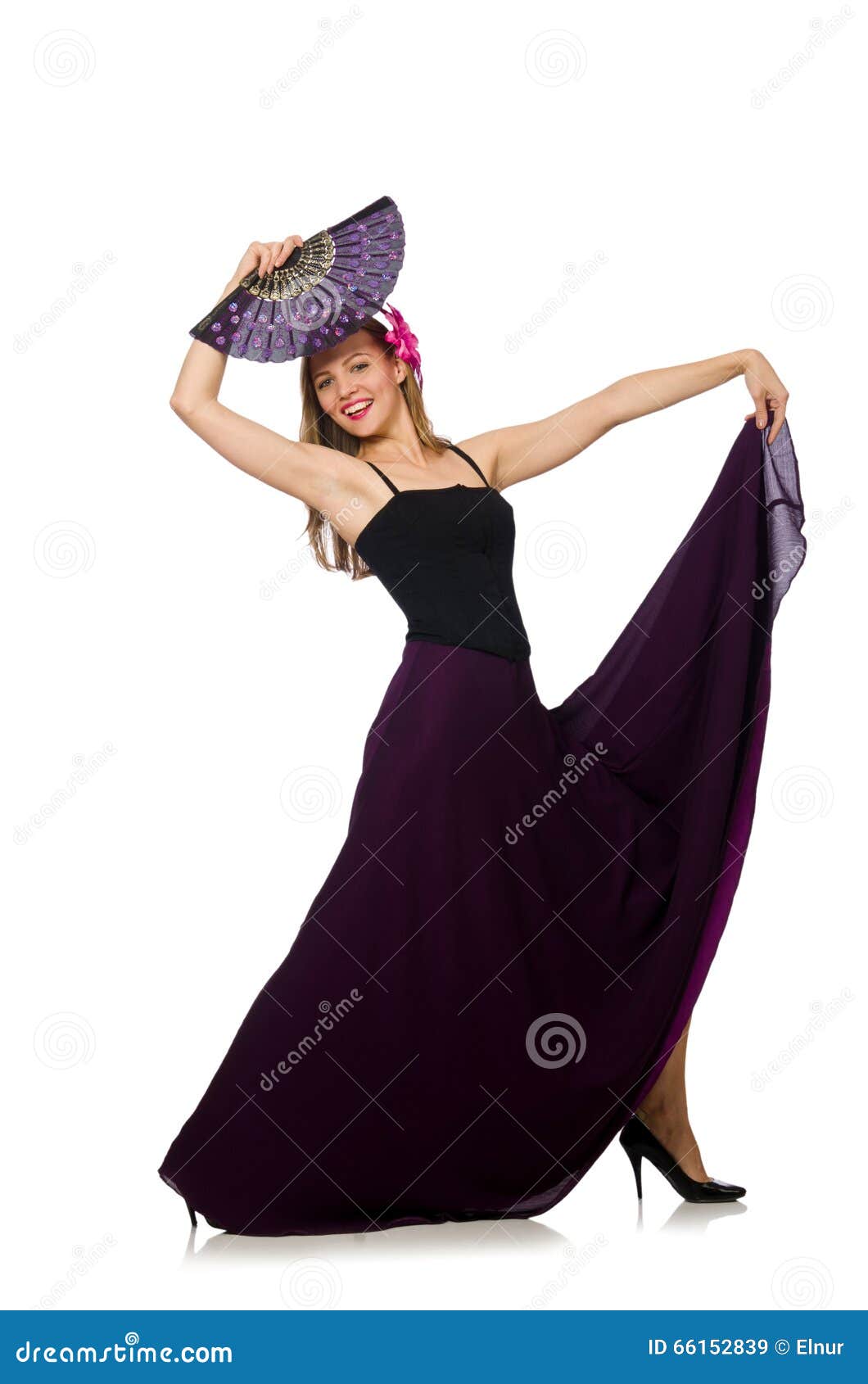The Woman Dancing with Fan Isolated on White Stock Image - Image of ...