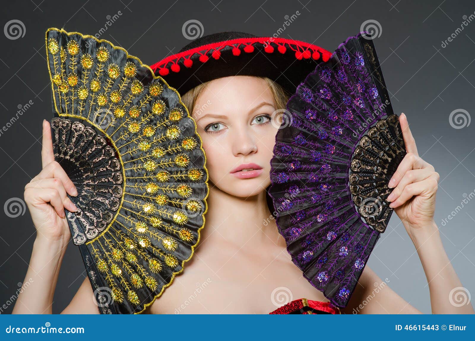 Woman dancing with fans stock image. Image of beautiful - 46615443