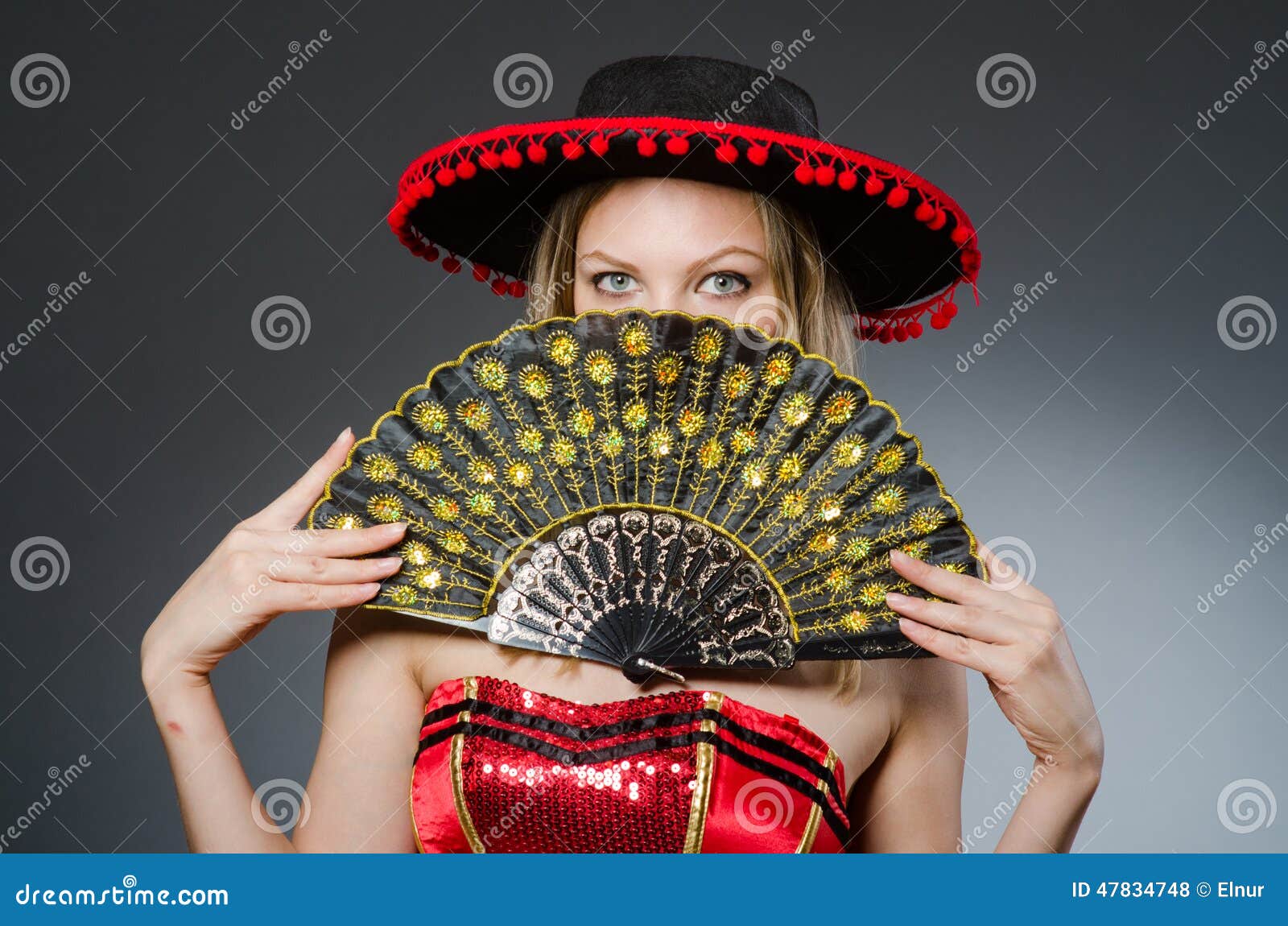 Woman dancing with fans stock photo. Image of dance, black - 47834748