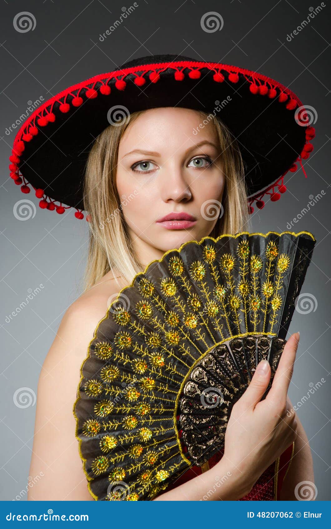 Woman dancing with fans stock photo. Image of fashion - 48207062