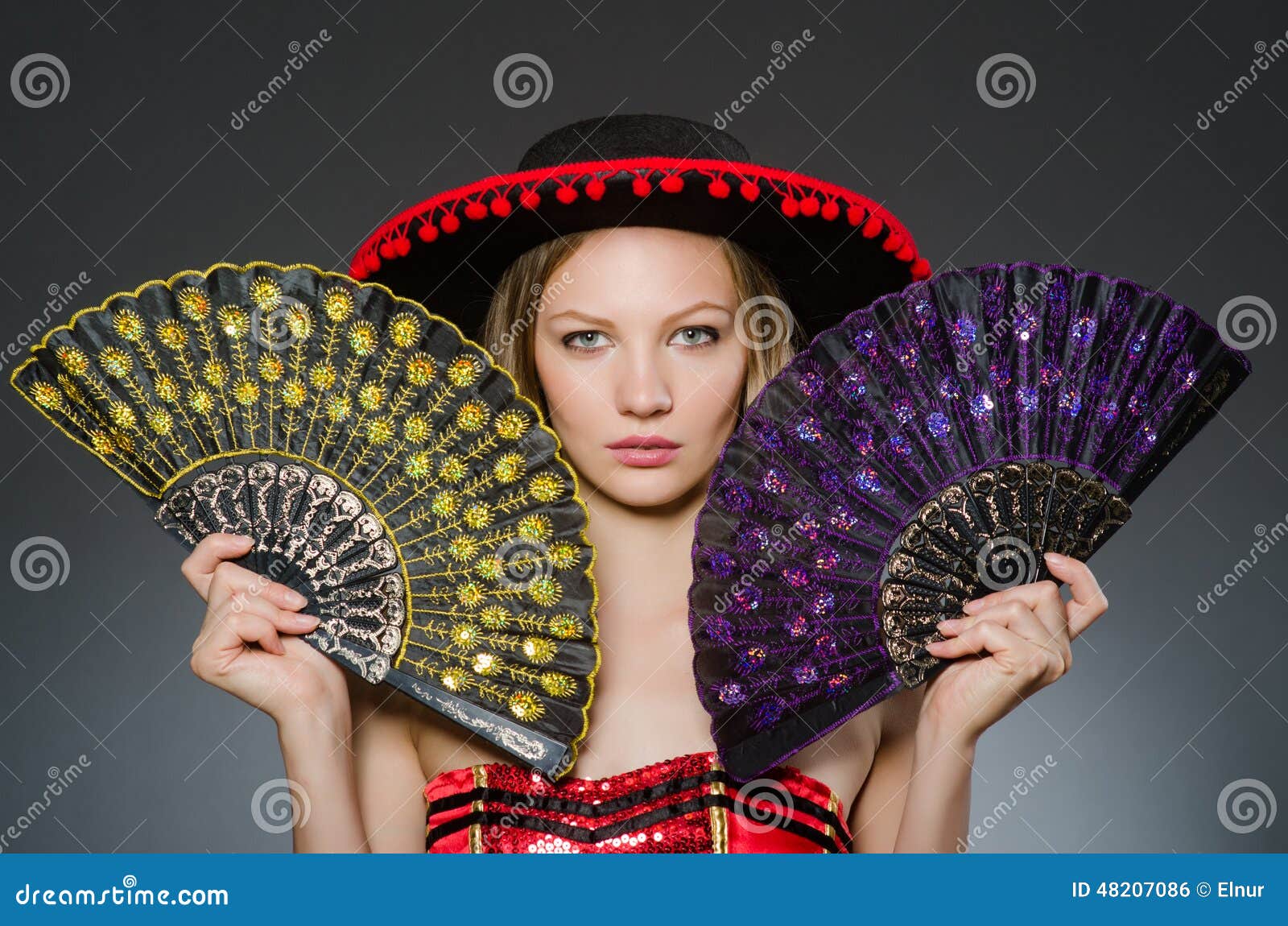 Woman dancing with fans stock photo. Image of clothing - 48207086