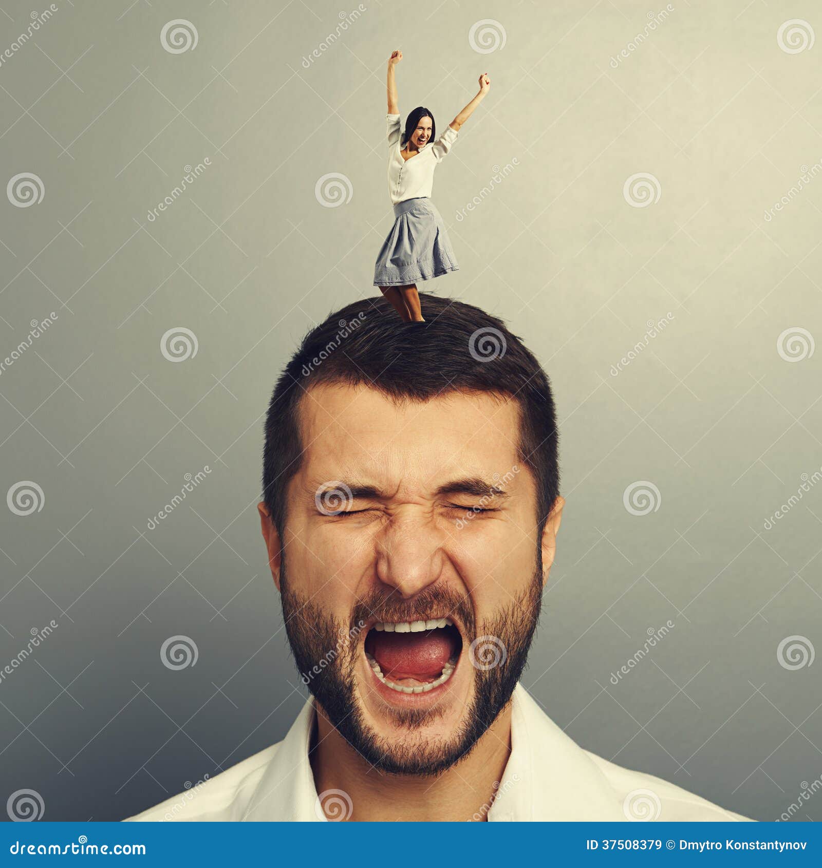 Woman Dancing on the Head of Shouting Man Stock Image - Image of ...