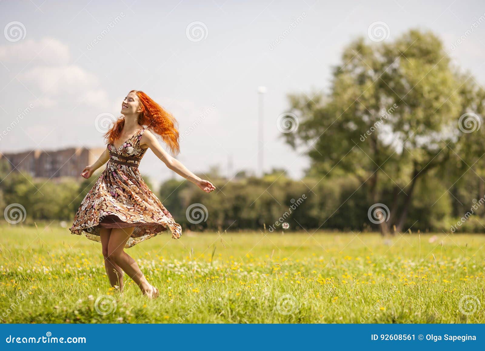 Woman dancing outdoors stock image. Image of beauty, long - 92608561