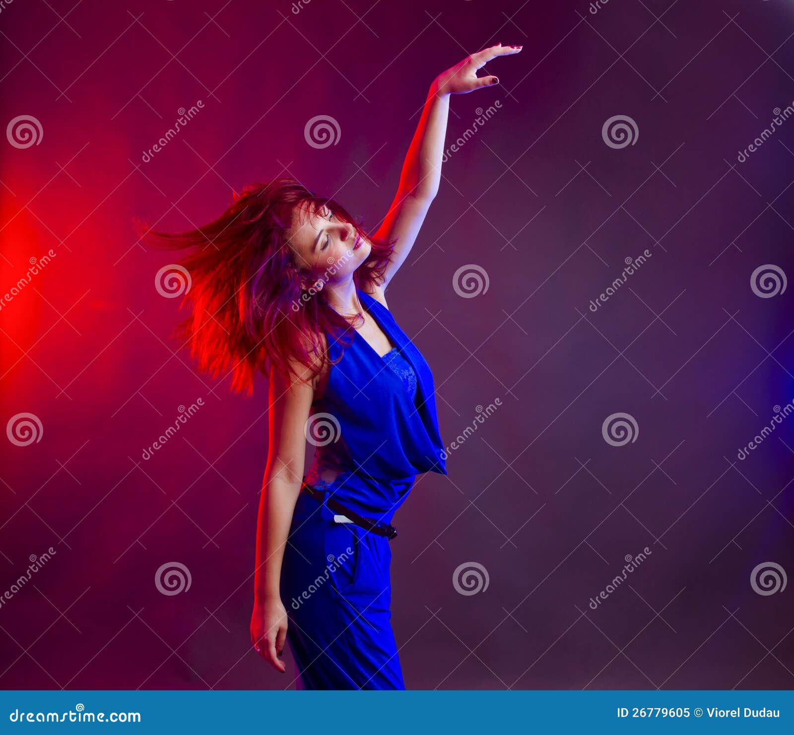 Woman dancing at party stock image. Image of purple, arms - 26779605