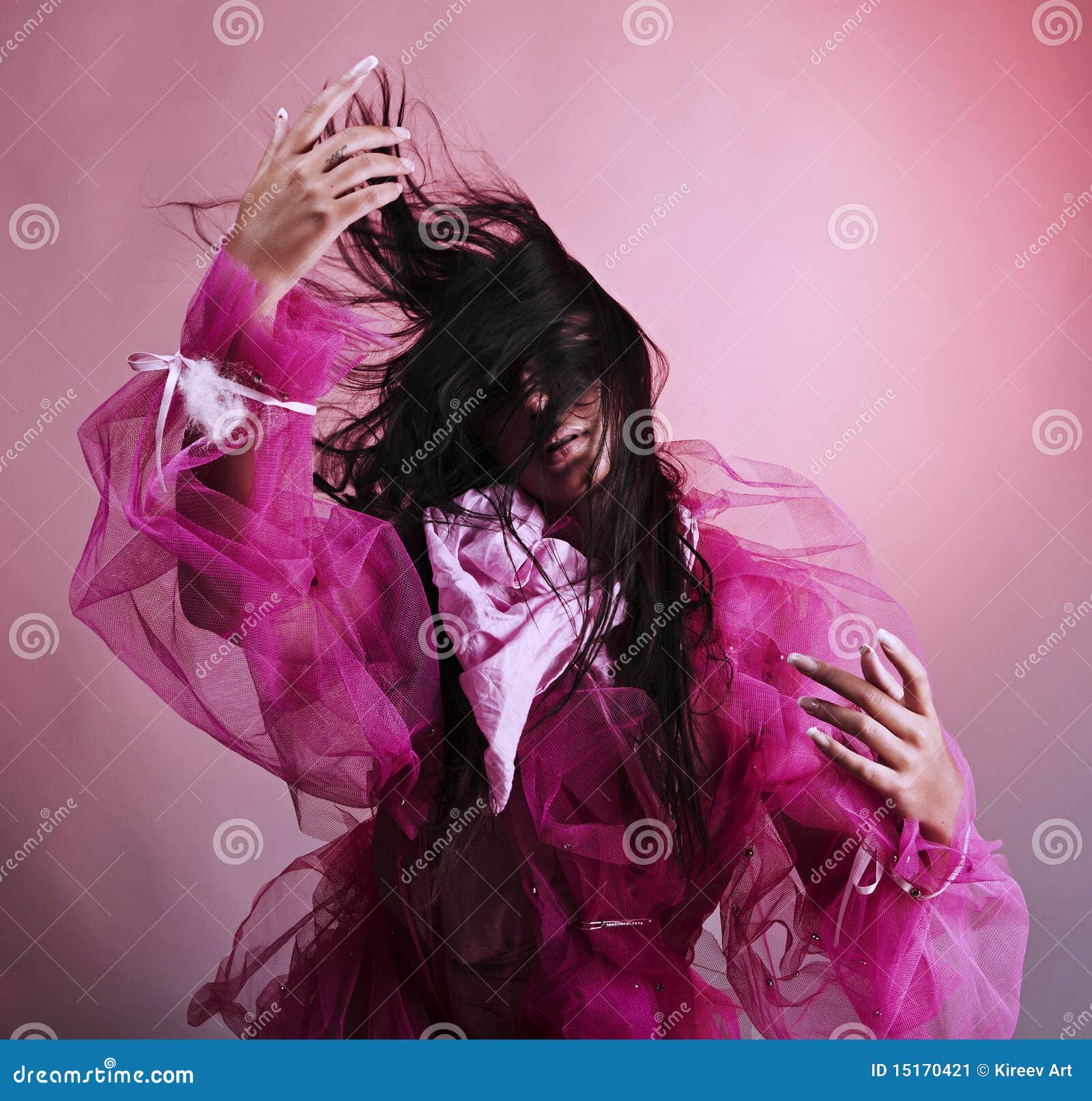 Woman Dancing on Pink Background Stock Image - Image of head ...