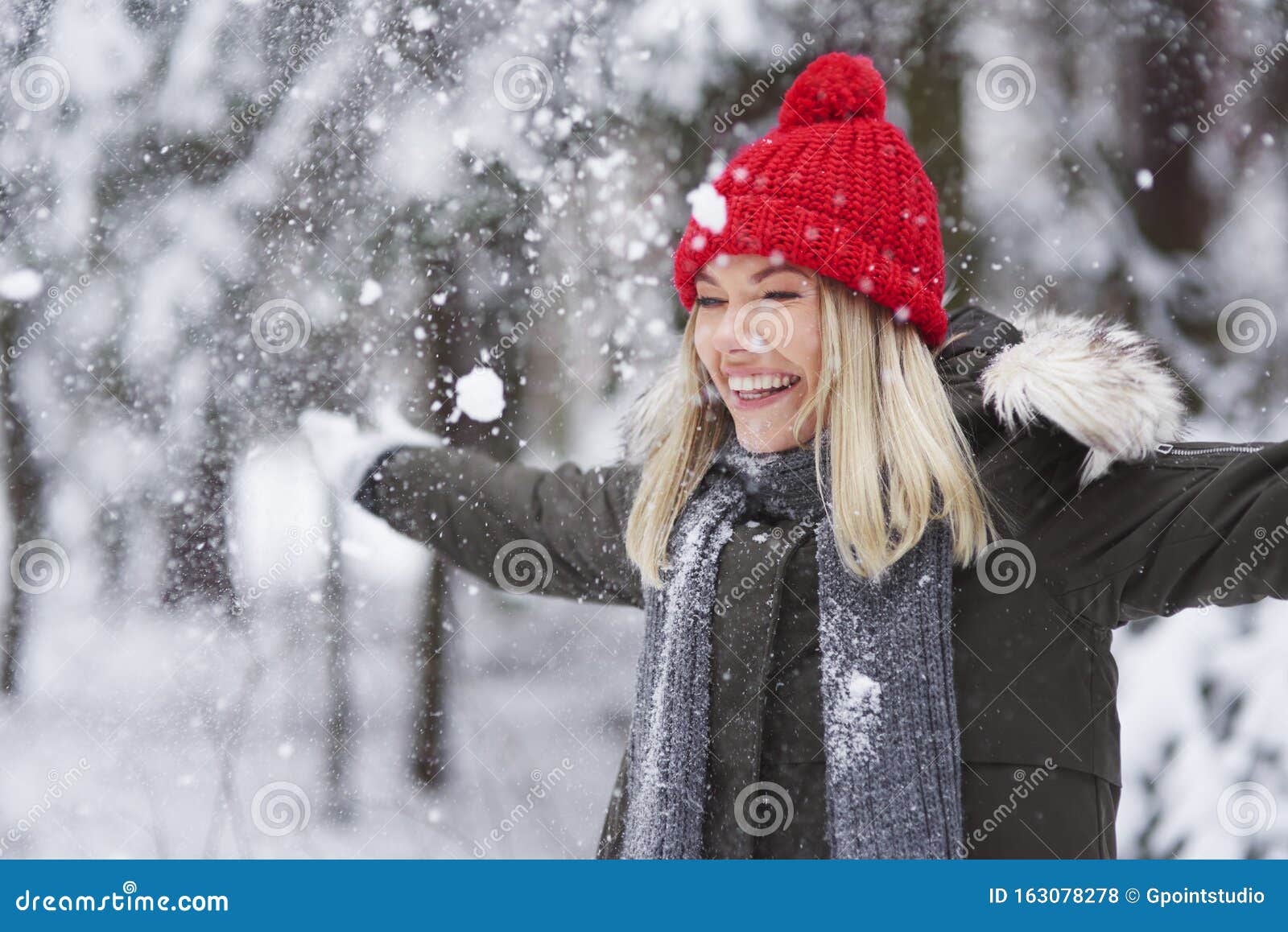 Woman Dancing among Snowflake Stock Photo - Image of concepts, emotions ...