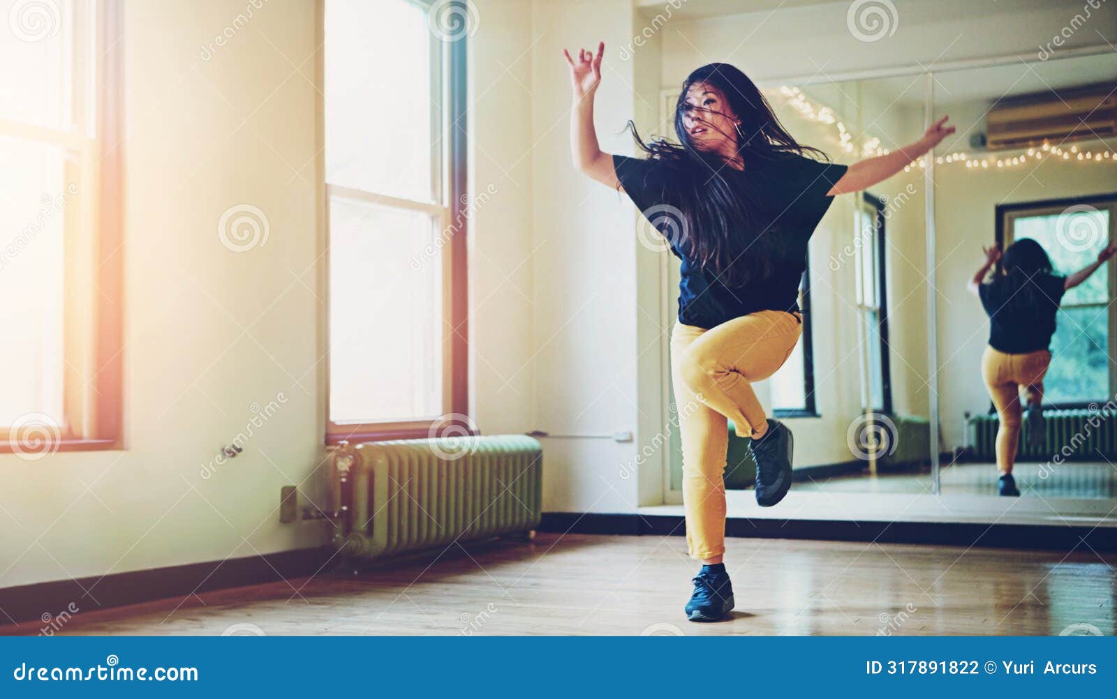 Woman, Dancing and Studio with Hip Hop for Practice and Alone, Mirror ...