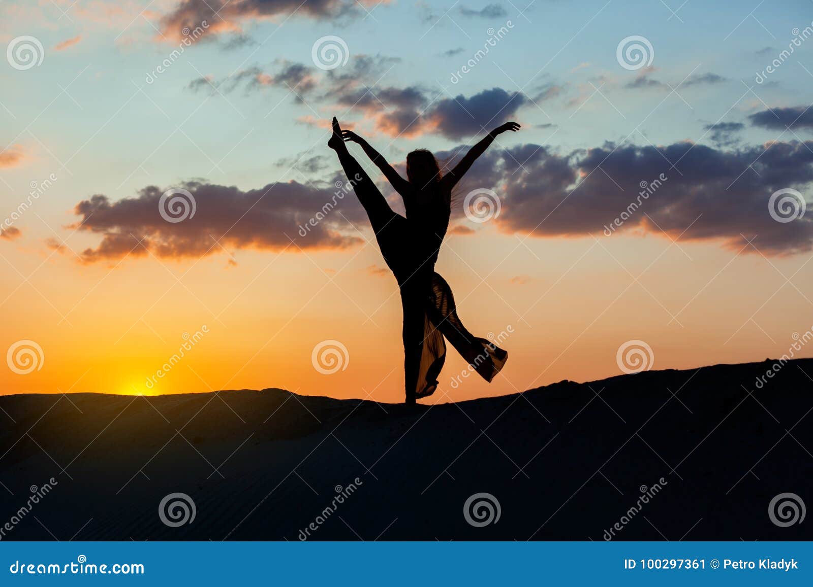 Woman dancing at sunset. stock image. Image of lifestyle - 100297361