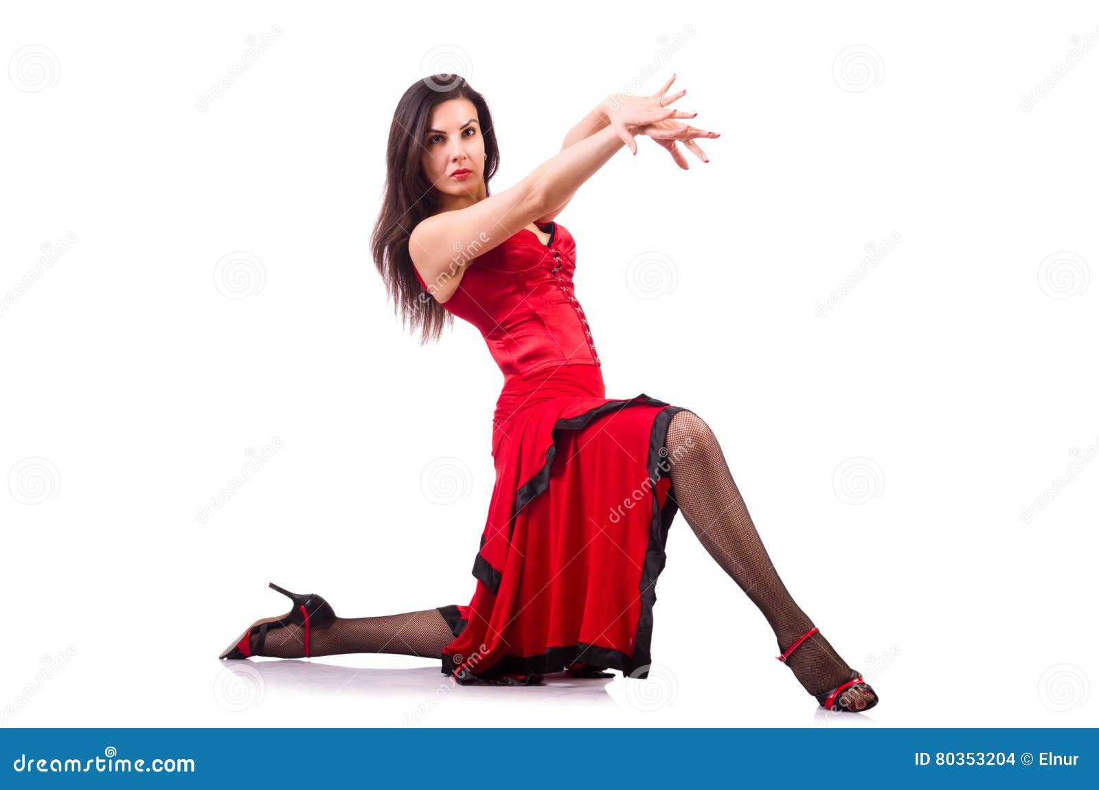 The Woman Dancing Traditional Spanish Dance Isolated on White Stock ...
