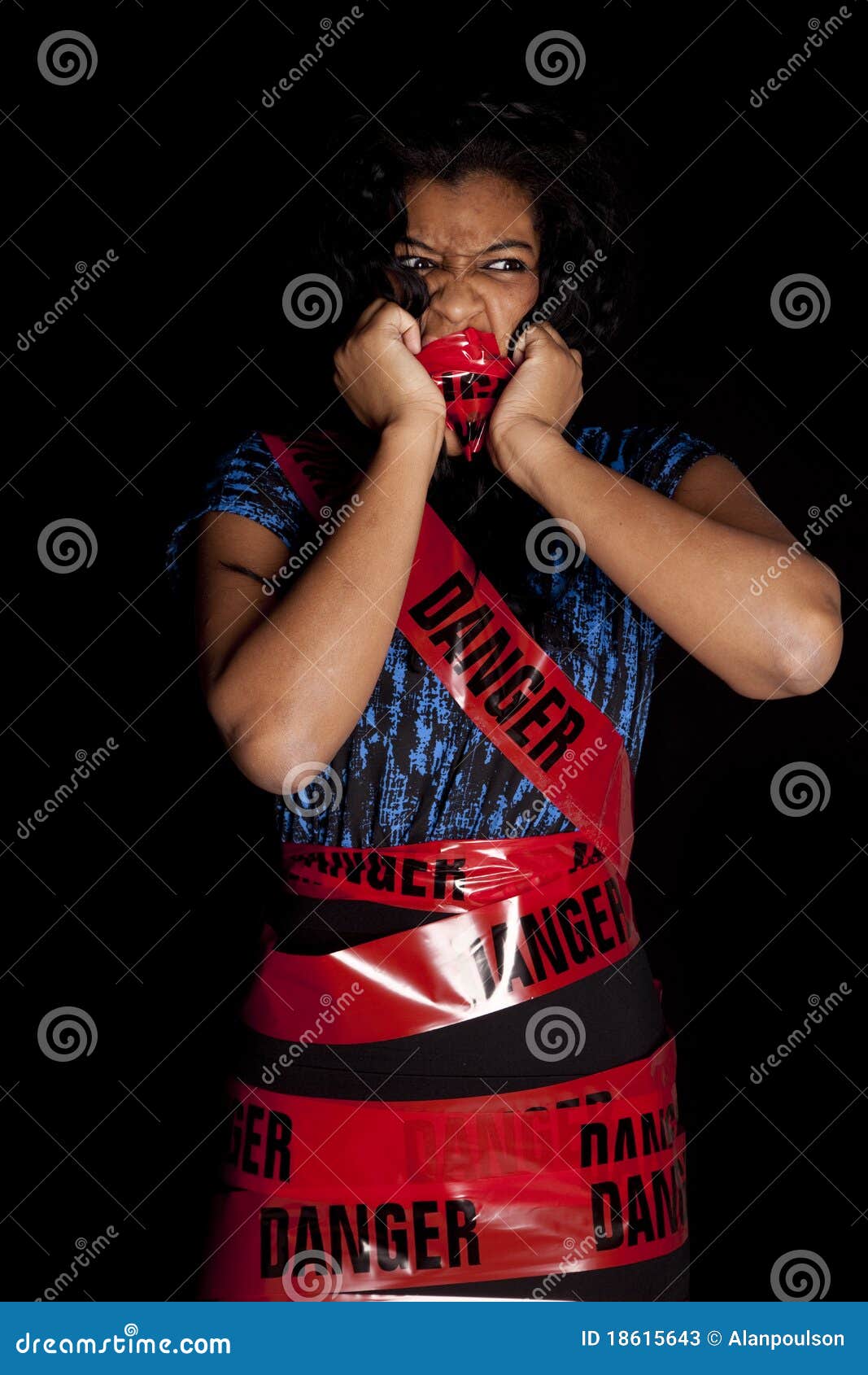 Woman in danger tape mad stock image. Image of caution - 18615643
