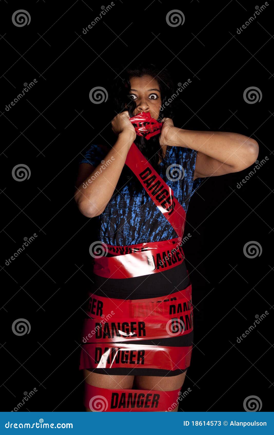 Woman in Danger Tape Scared Stock Image - Image of legs, adult: 18614573