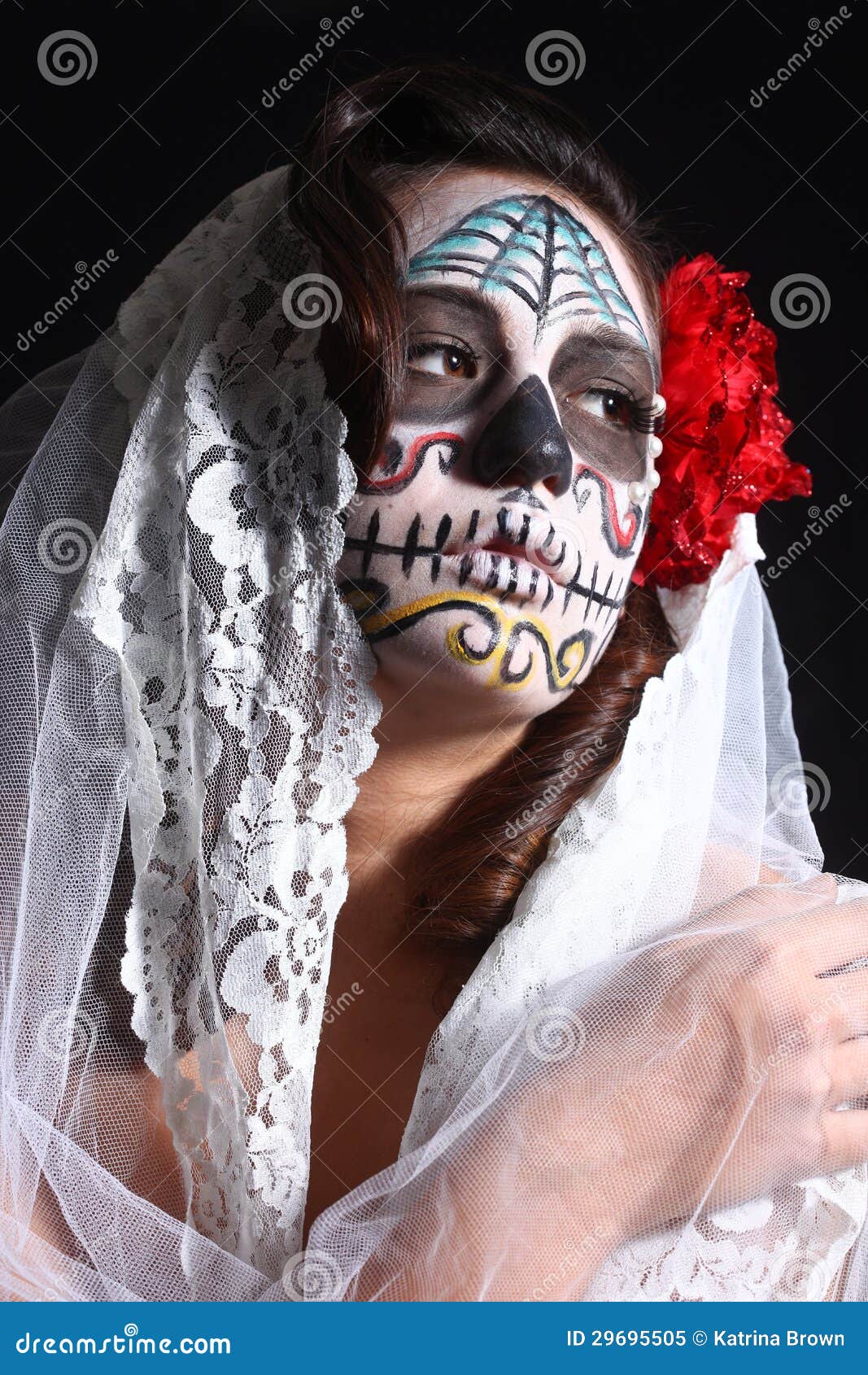 Woman with Day of the Dead Face Paint Stock Image - Image of dramatic ...