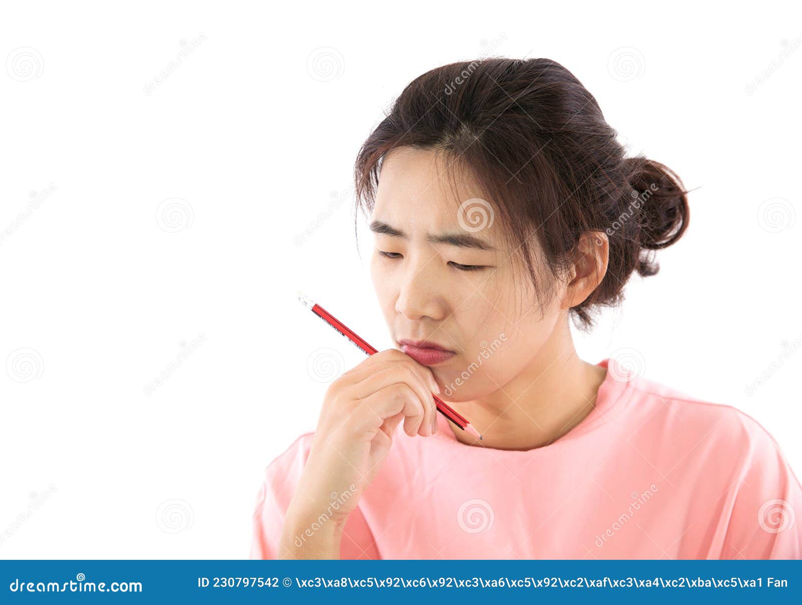 A Woman in Deep Thought with a Pencil Stock Photo - Image of people ...