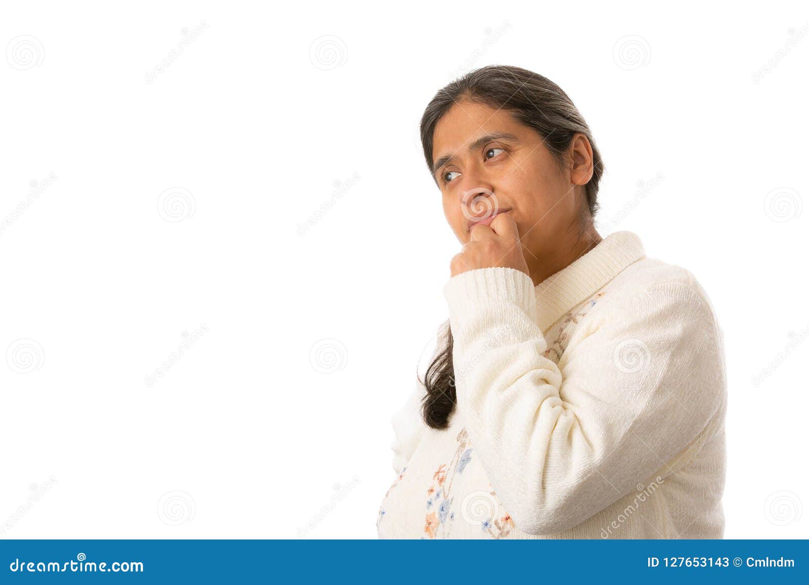 Woman Deeply Thinking Isolated on White Background Stock Image - Image ...